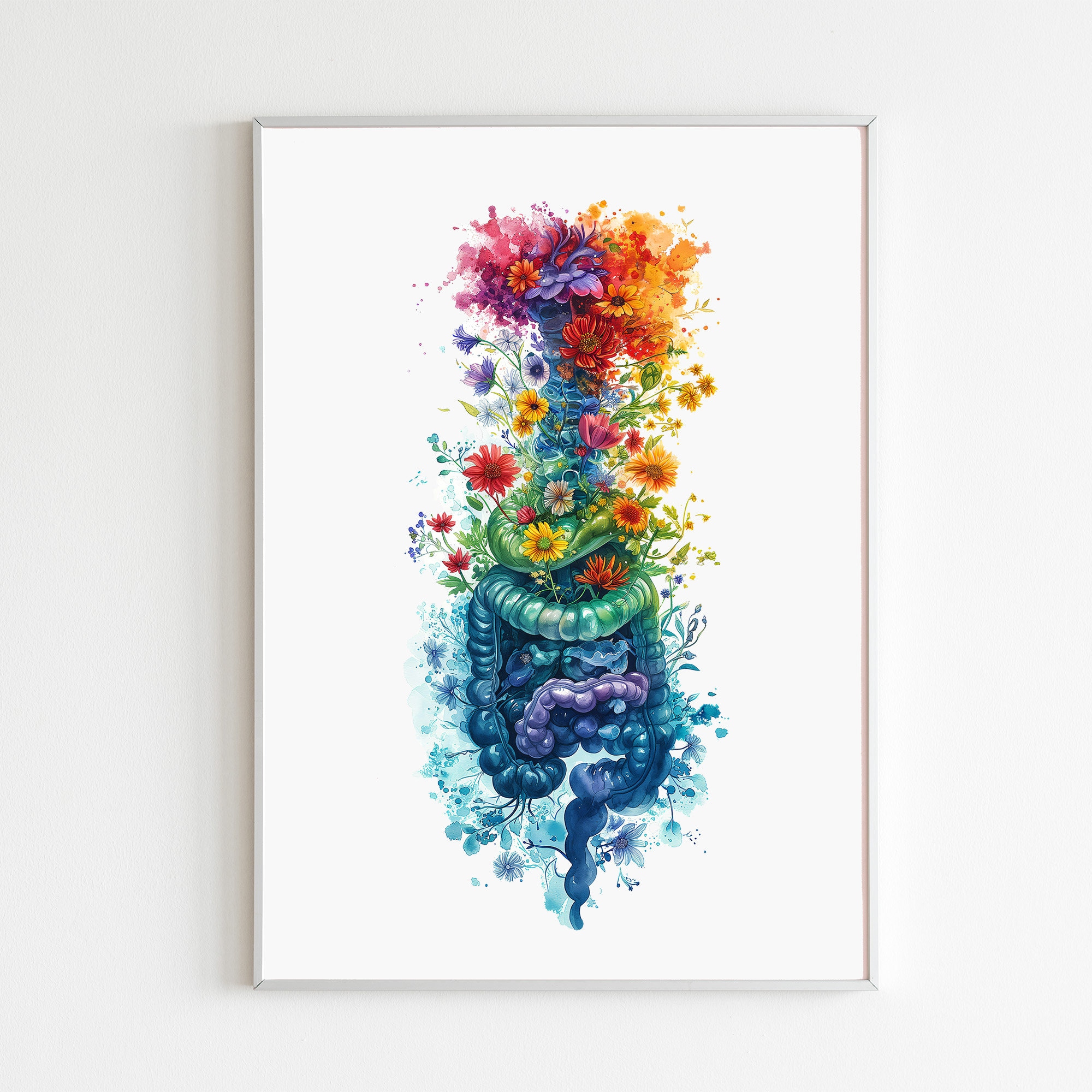 Floral Digestive System Watercolor Art Print, Anatomical Gut Flower ...