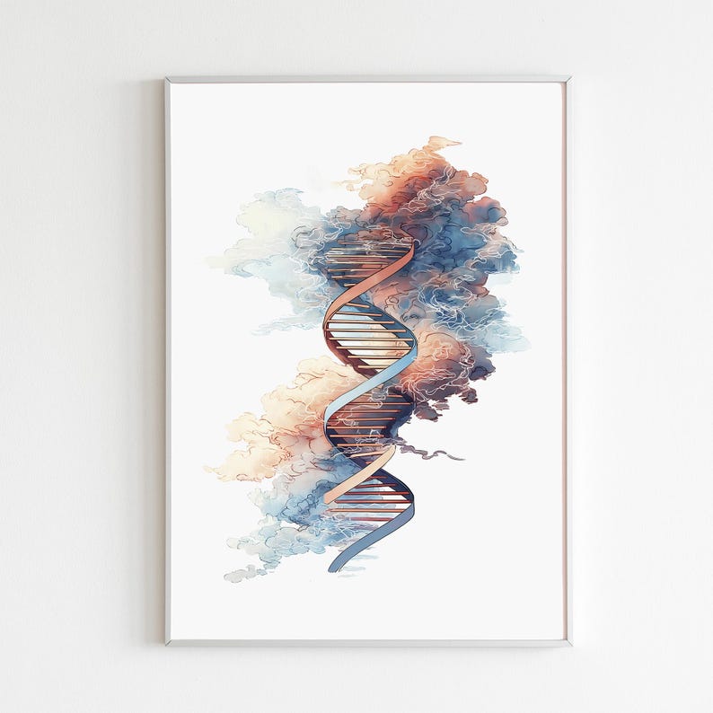 DNA Strand Watercolor Art Print, Stairway Gene Illustration Printable ...