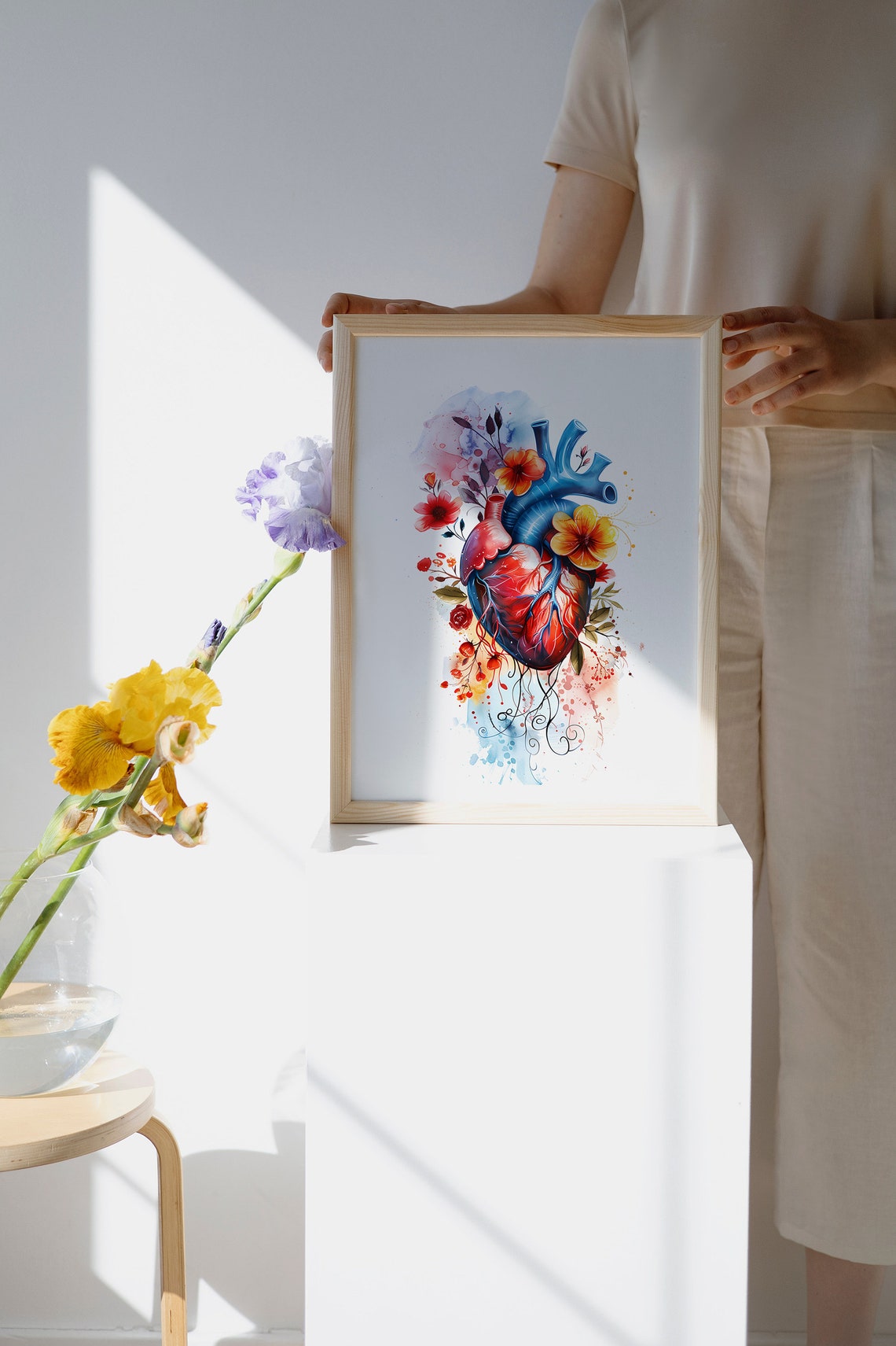 Anatomical Colorful Heart Art Print Floral Heart Wall Art Anatomy ...
