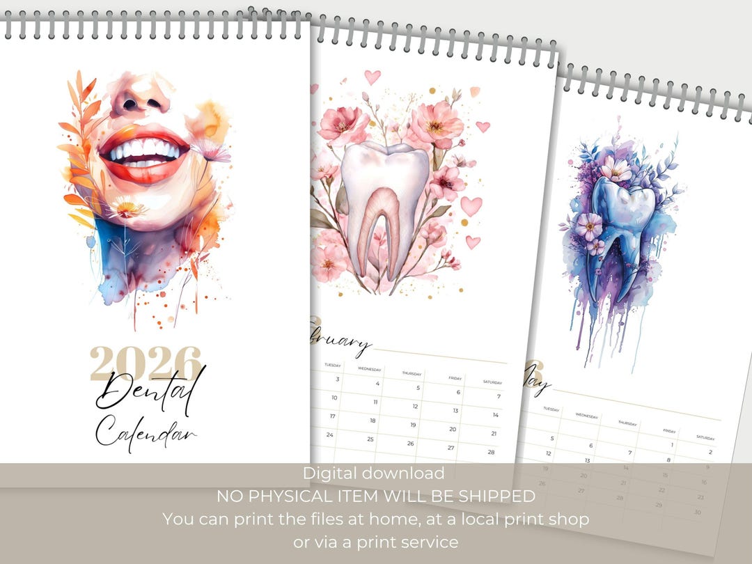 2026 Dental Calendar, Watercolor Nature Season Dentist Gifts, Tooth Art ...
