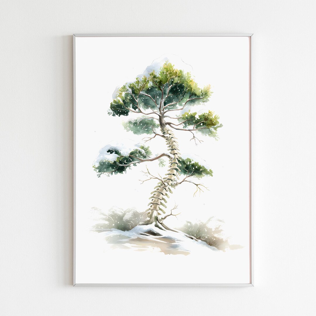 Winter Spine Tree Wall Art Print, Snowy Botanical Poster, Chiropractic ...