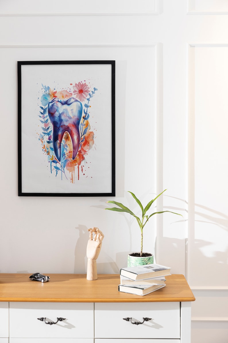 Floral Tooth Art Print, Watercolor Dental Office Decor, Dentist Gift ...