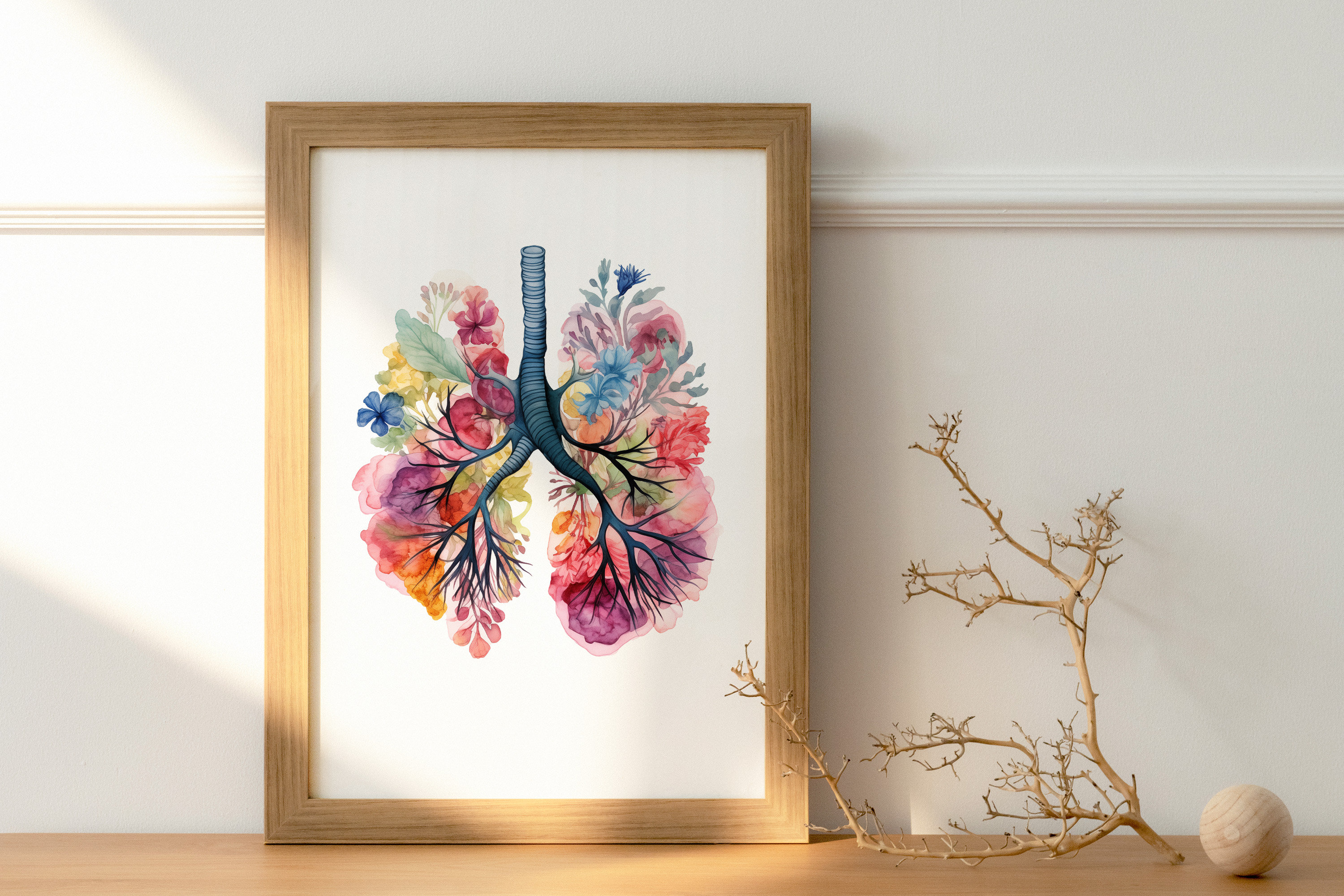 Floral Lungs Watercolor Art Print, Anatomical Lungs Flower Print ...