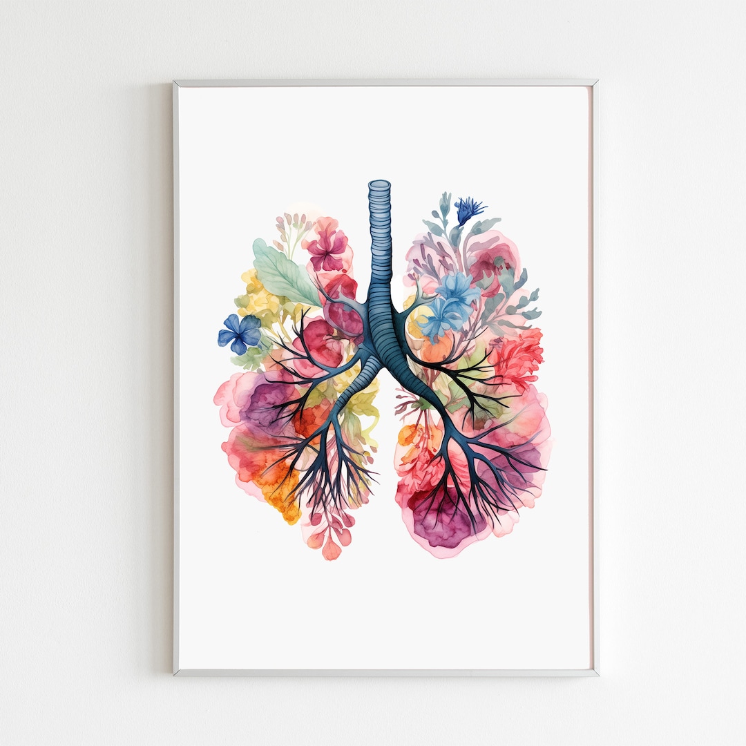 Floral Lungs Watercolor Art Print, Anatomical Lungs Flower Print ...