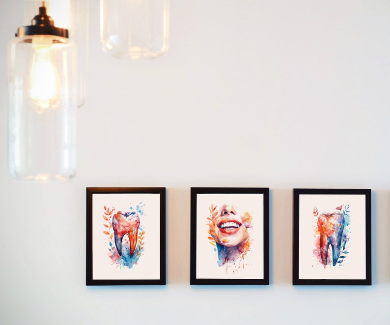 Dental Art Print Set of 3 Dentist 3 Piece Wall Art Set Floral Dental ...