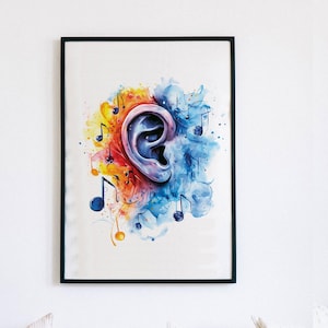 Ear With Music Notes Watercolor Art Print, Audio Engineer Gift ...