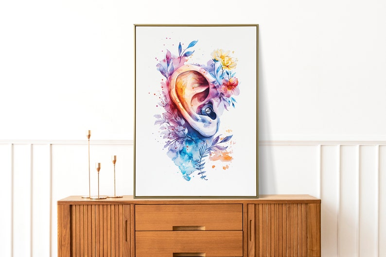 Hearing Aid Ear Anatomy Art Print, Audiology Wall Art Colorful Ear ...