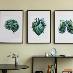Heart Brain Lungs Watercolor Art Print Set of 3, Printable Human ...