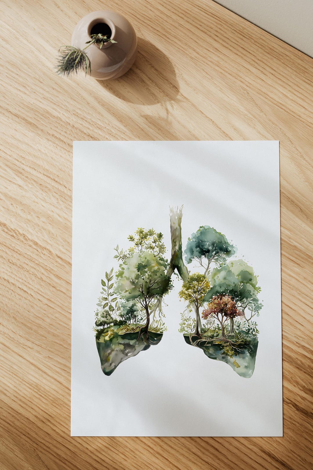 Lungs Forest Art Print, Watercolor Nature Inspired Breathing Artwork ...