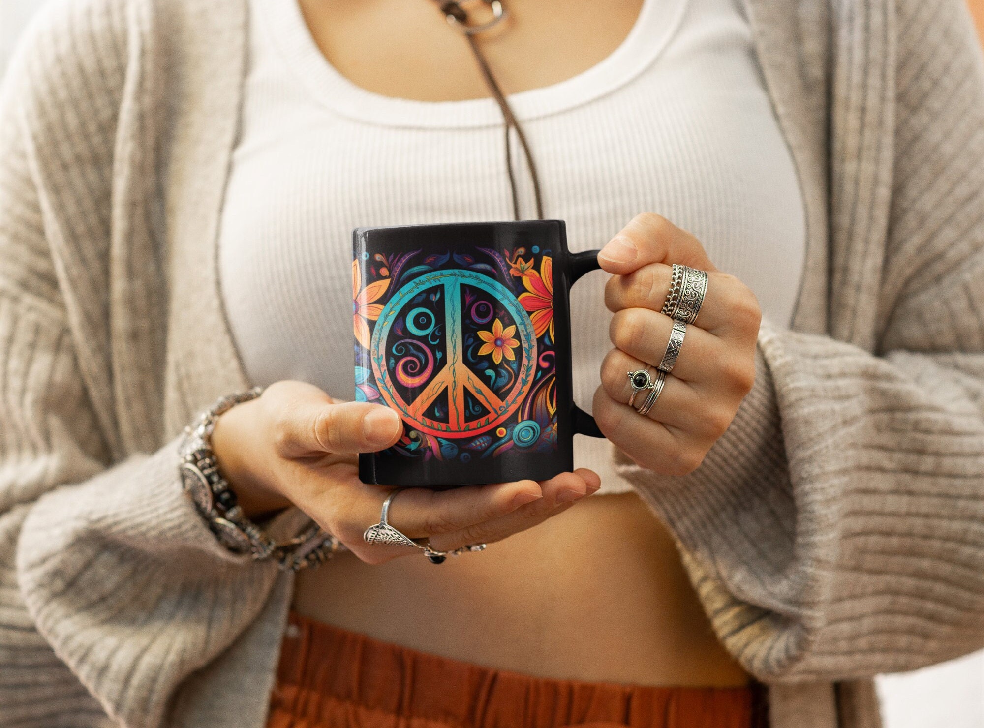 Flower Child Coffee Mug, Hippie Mug, Groovy Retro Mug, Ceramic Mug ...