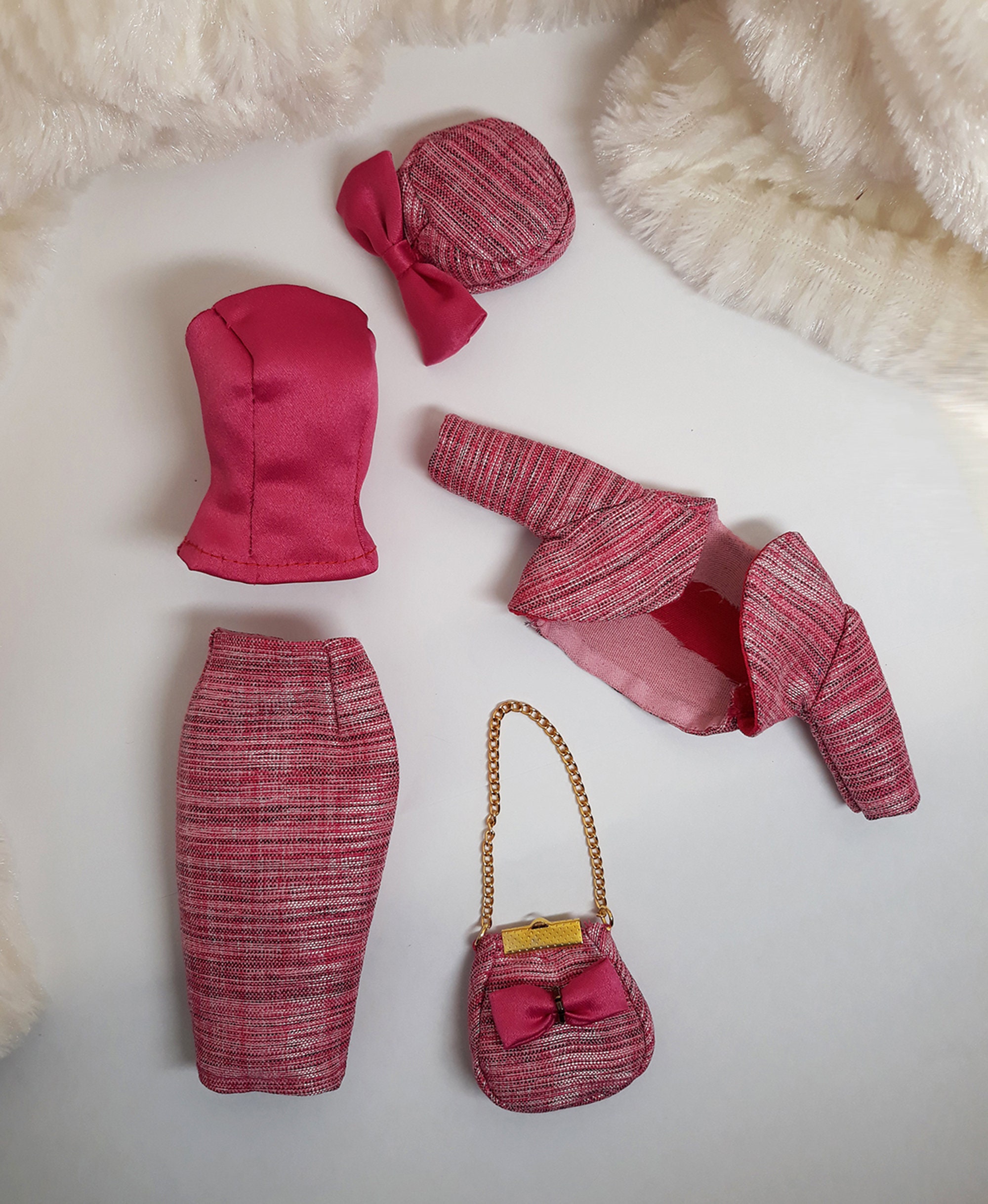 Outfit Dress Coat Hat Bag Fits Silkstone Doll Barbie Repro FR Handmade ...