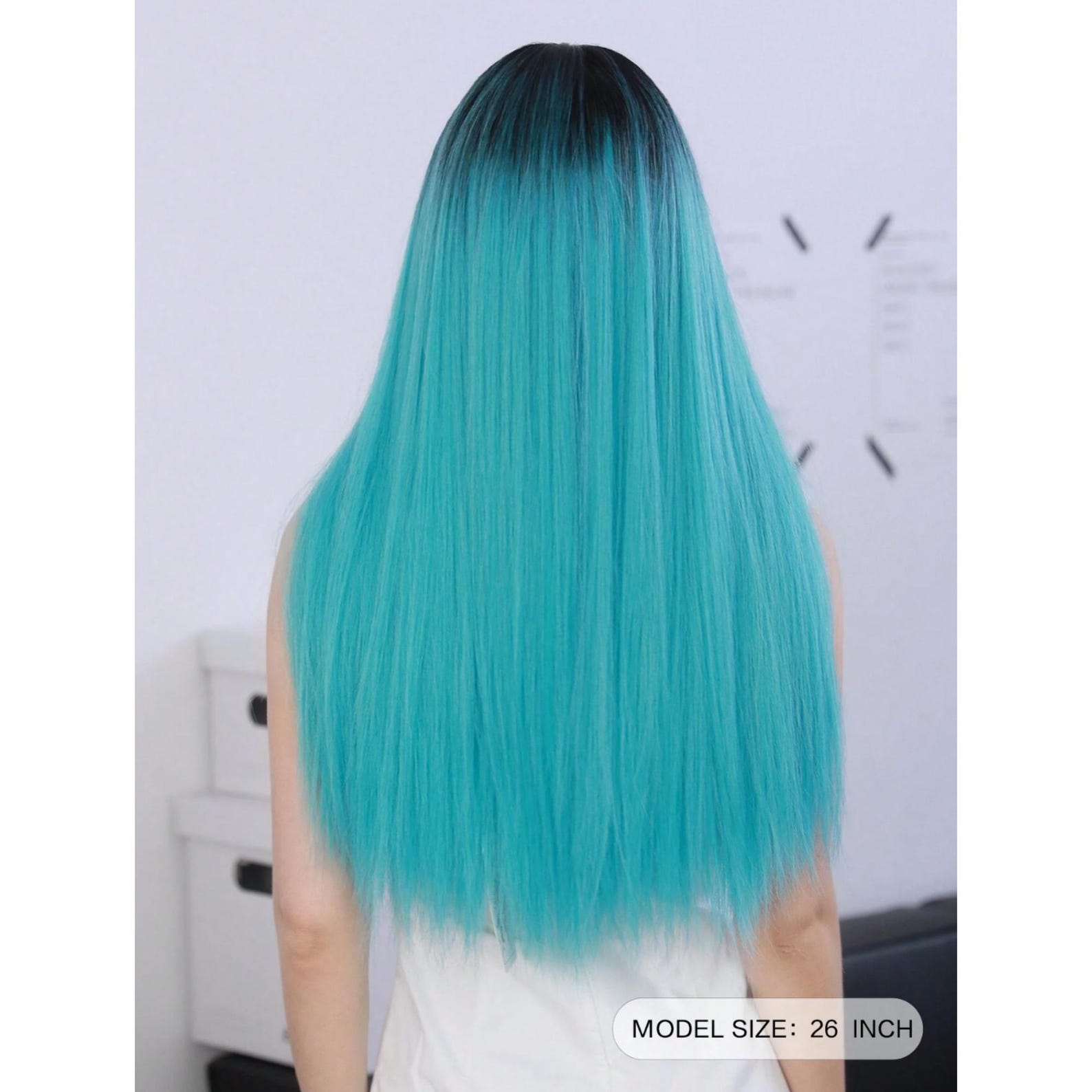 Ombre Blue Wigs for Women Light Blue Long Straight Hair Wig With Neat ...