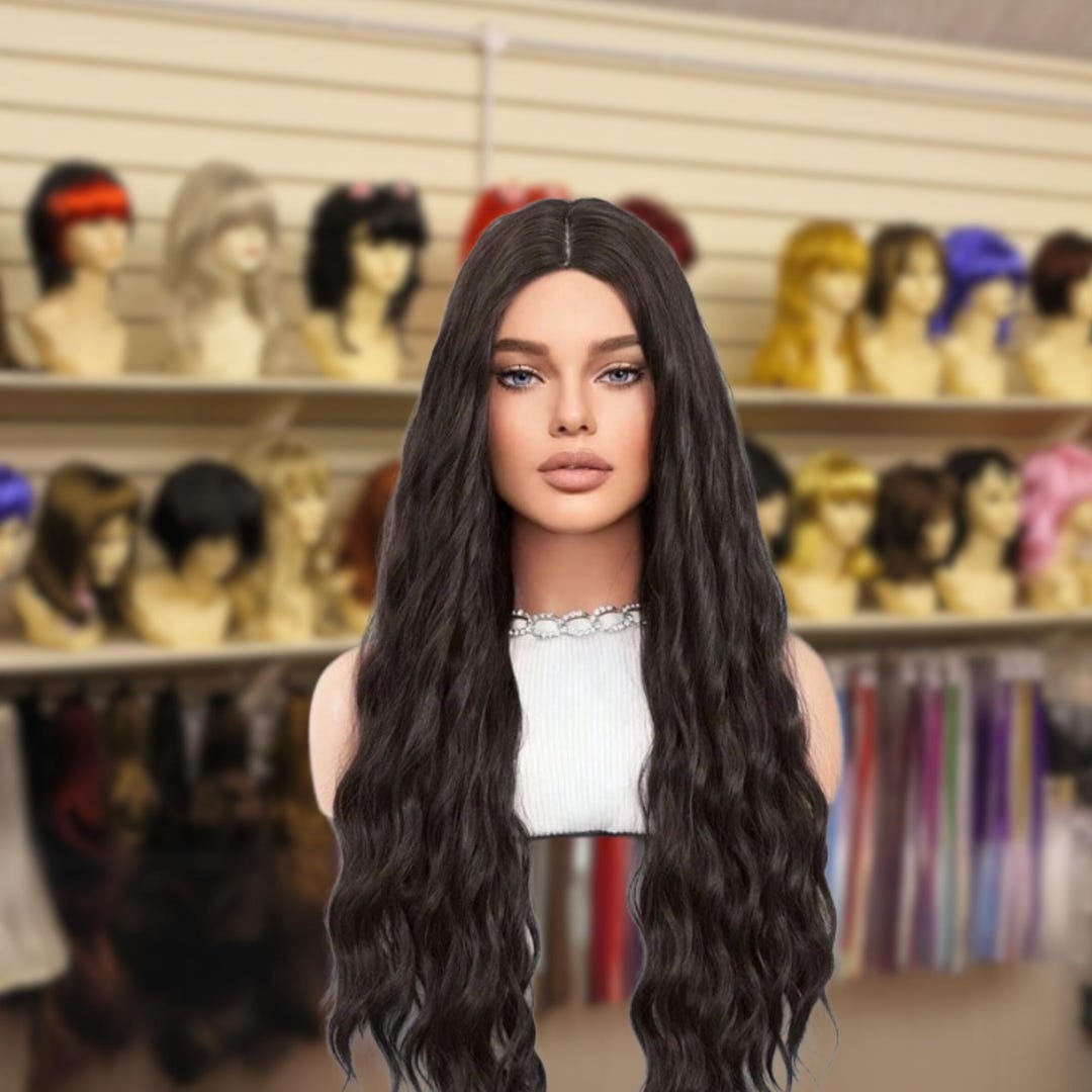 Long Black Wavy Wigs, Black Wig, 30 Inch Black Long Hair Wig, Synthetic ...