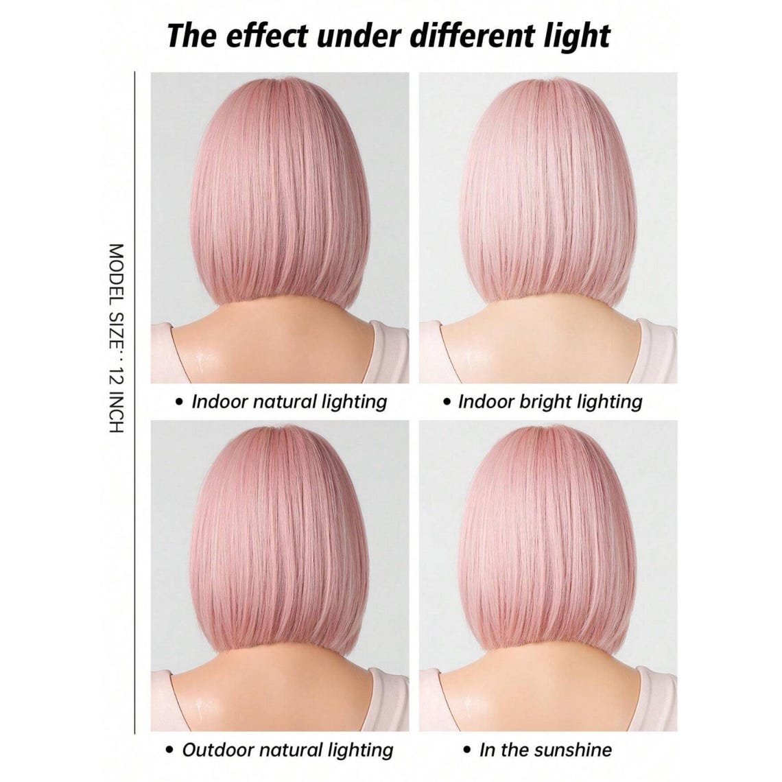 Elegant Light Pink Wig, Bob Wig With Bangs, High Density Synthetic Wig ...