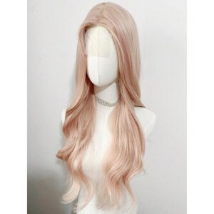 Synthetic Heat Resistant 4*2 Lace Wigs 26inch Long Pink Color Wavy Wig ...