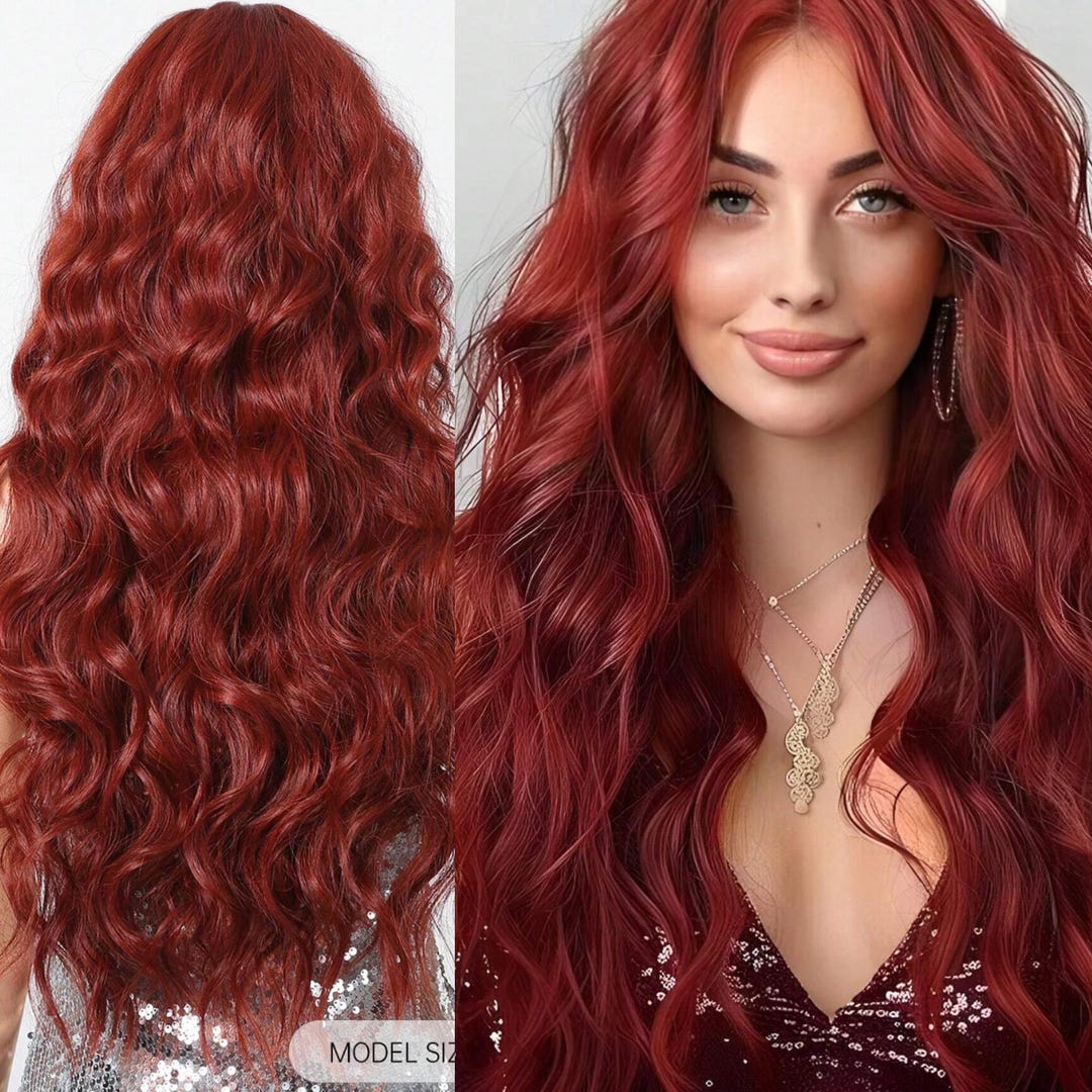 Auburn Wigs With Bangs Long Wavy Copper Red Wig for Women 26 Inch ...