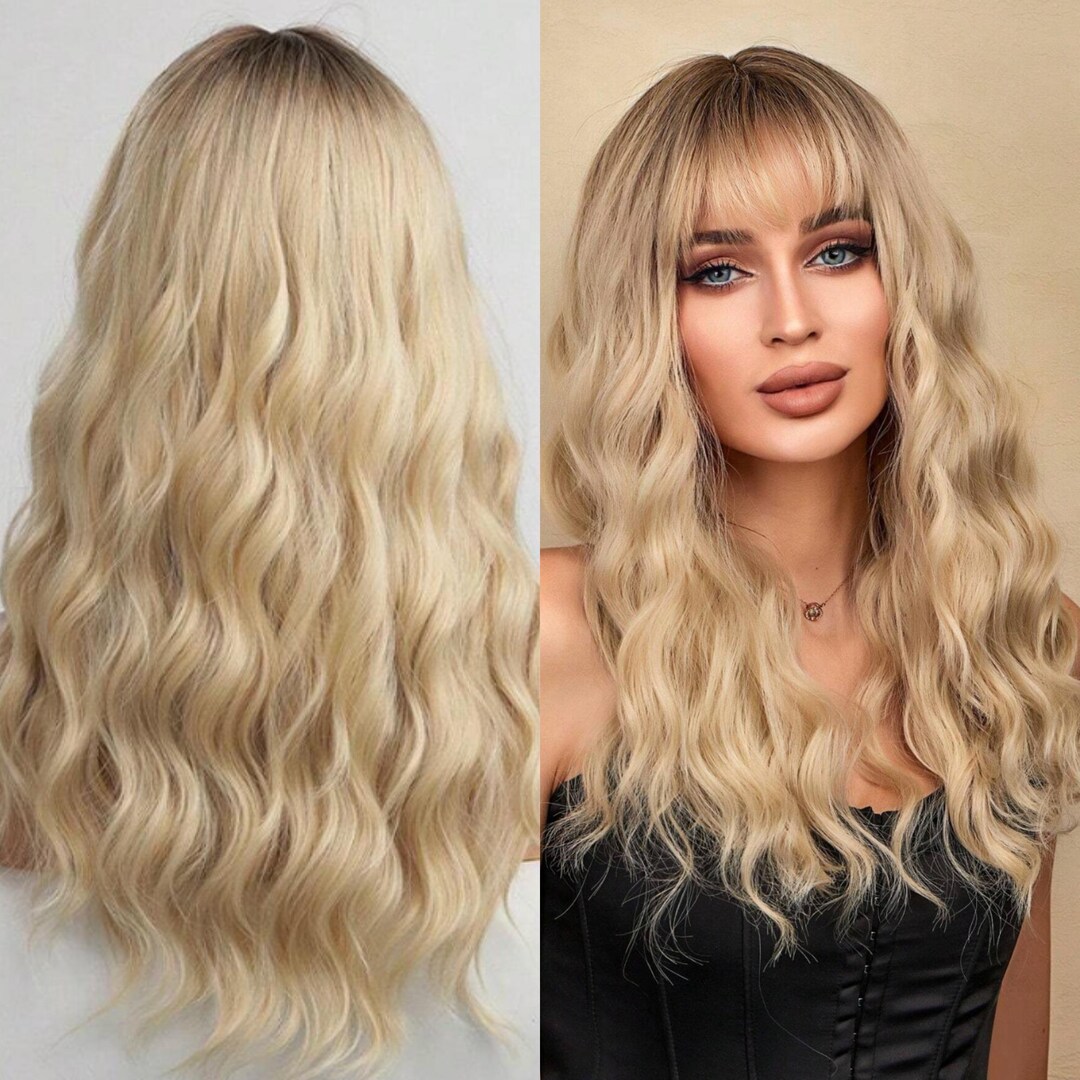 22 Inch Long Curly Hair Wigs With Bangs Wigs Nature and Soft Synthetic ...