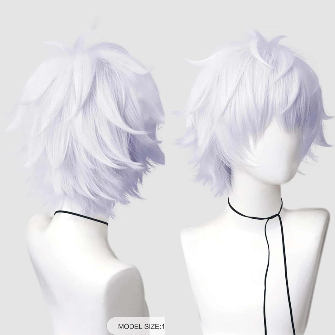 Short Silver Wig, White Fluffy Wig, Spiky Layered Straight Cosplay Wig ...