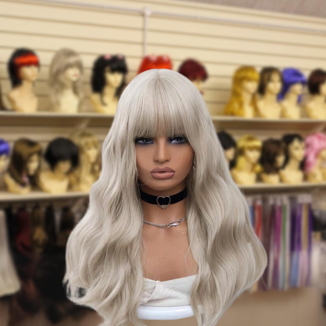 Gold Long Curly Wavy Hair With Bangs Wig, Golden 26 Inch Wig, Gold ...