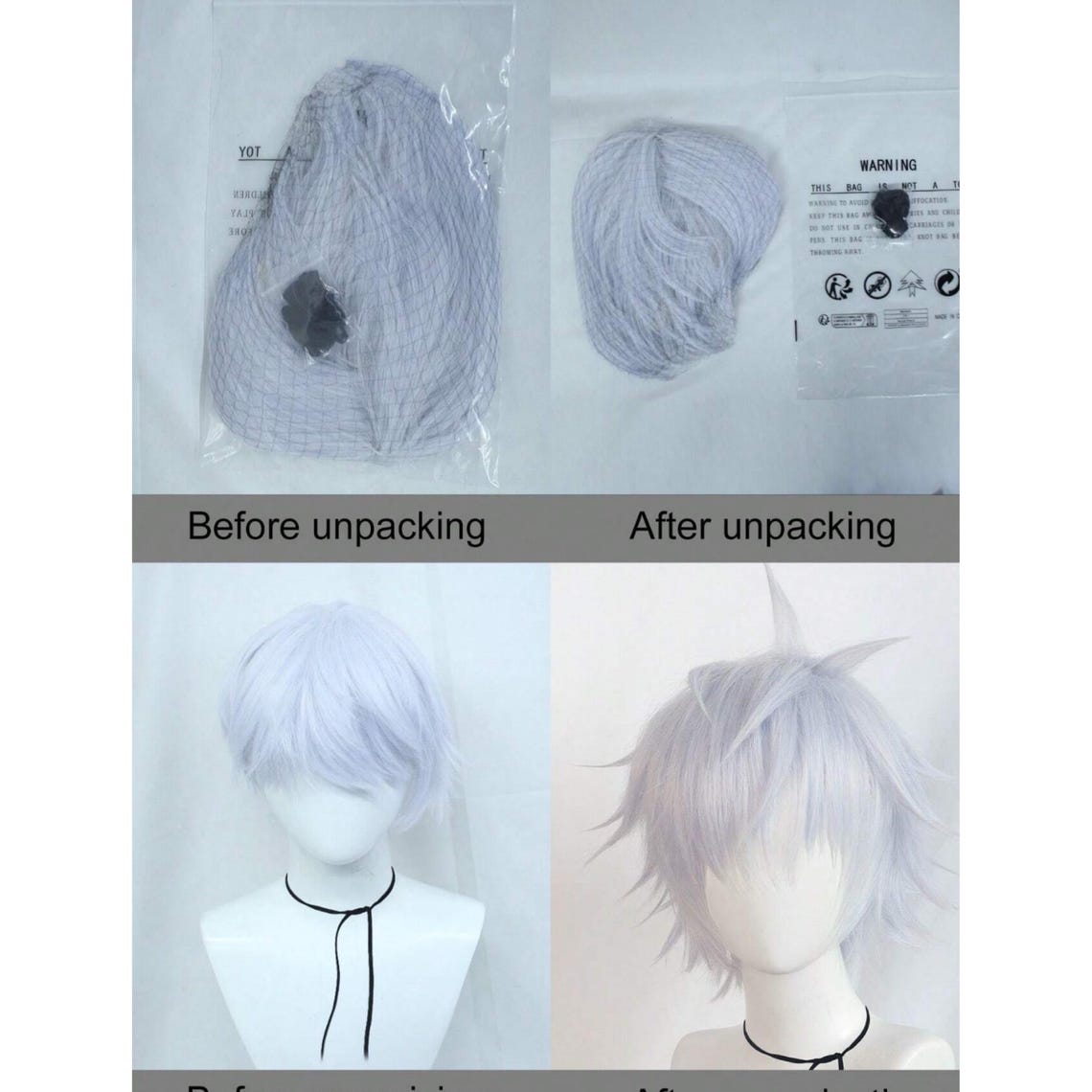 Short Silver Wig, White Fluffy Wig, Spiky Layered Straight Cosplay Wig ...
