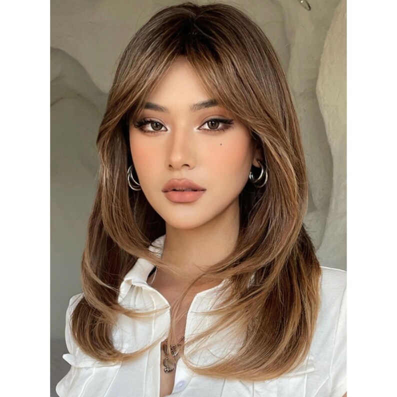 Multi-color 18 Inch Medium-long Straight Hair Synthetic Wig With Bangs ...