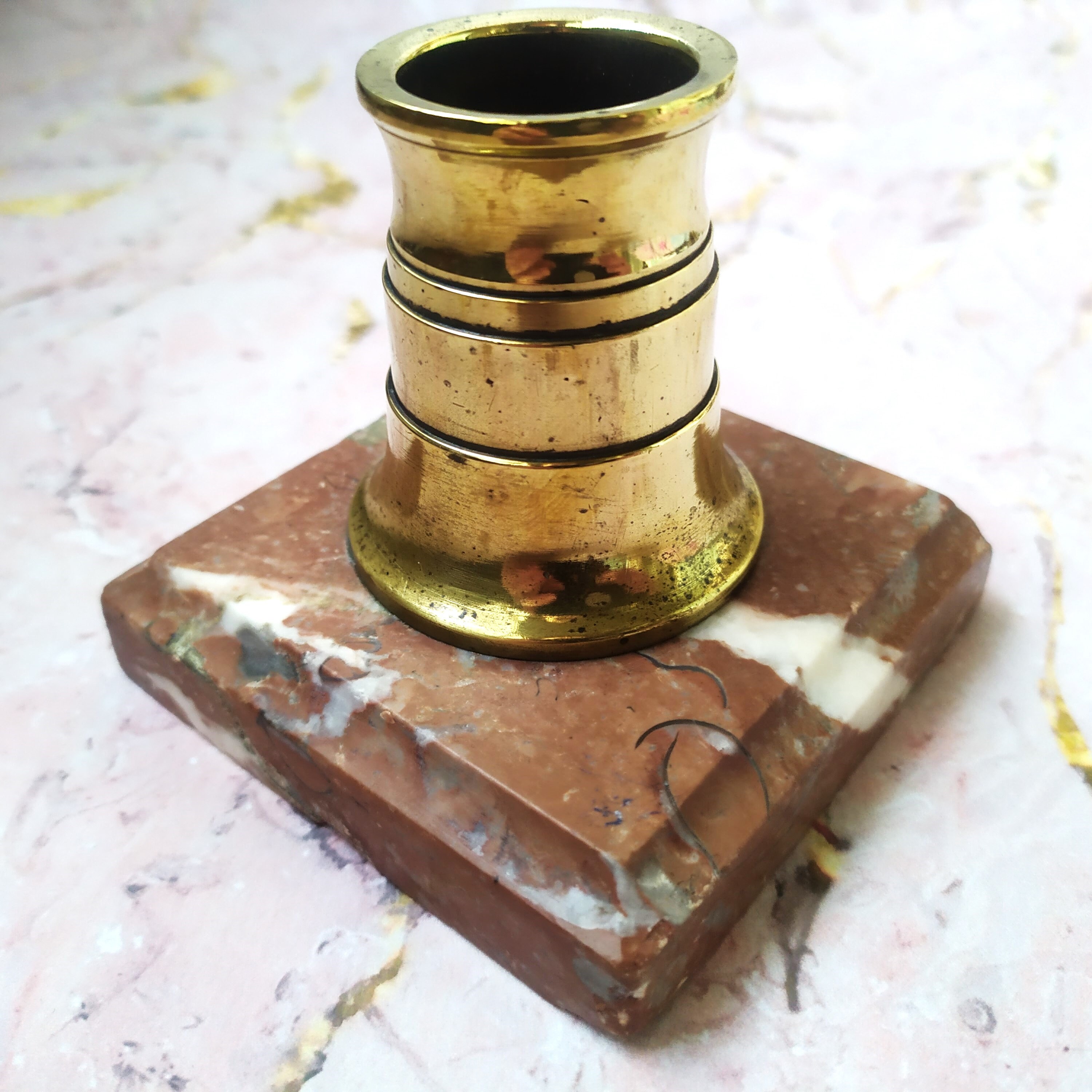 Vintage Bronze Candlestick on Granite Base Handmade Bronze Candlestick ...