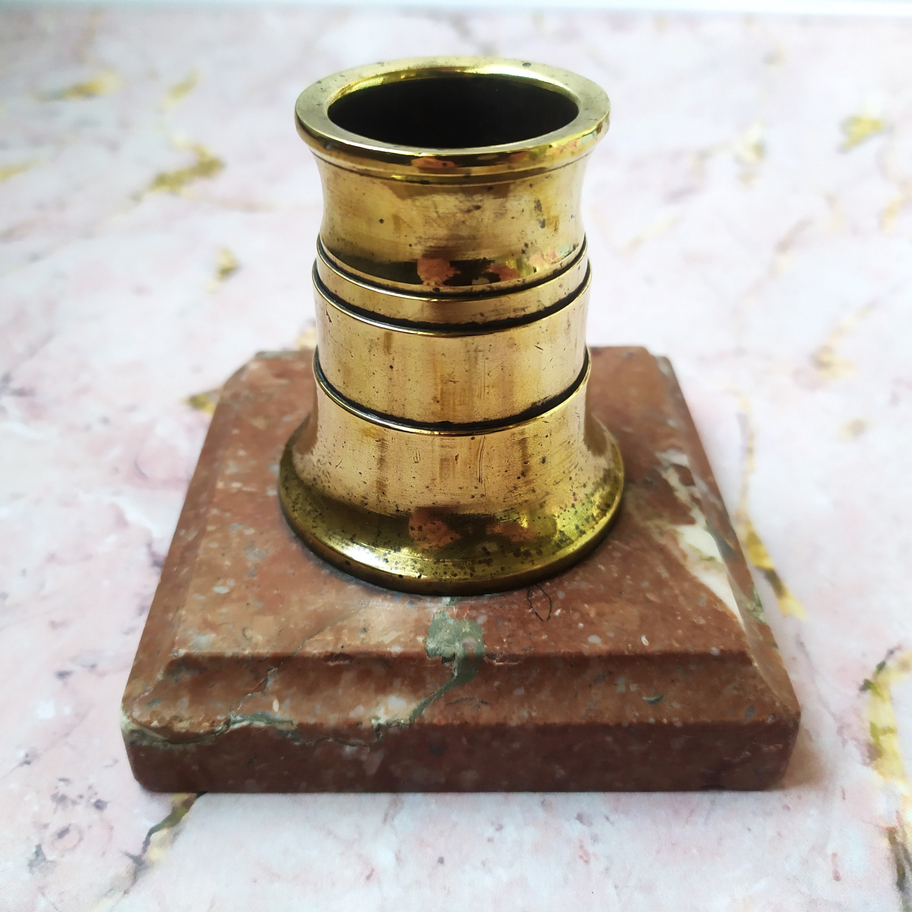 Vintage Bronze Candlestick on Granite Base Handmade Bronze Candlestick ...
