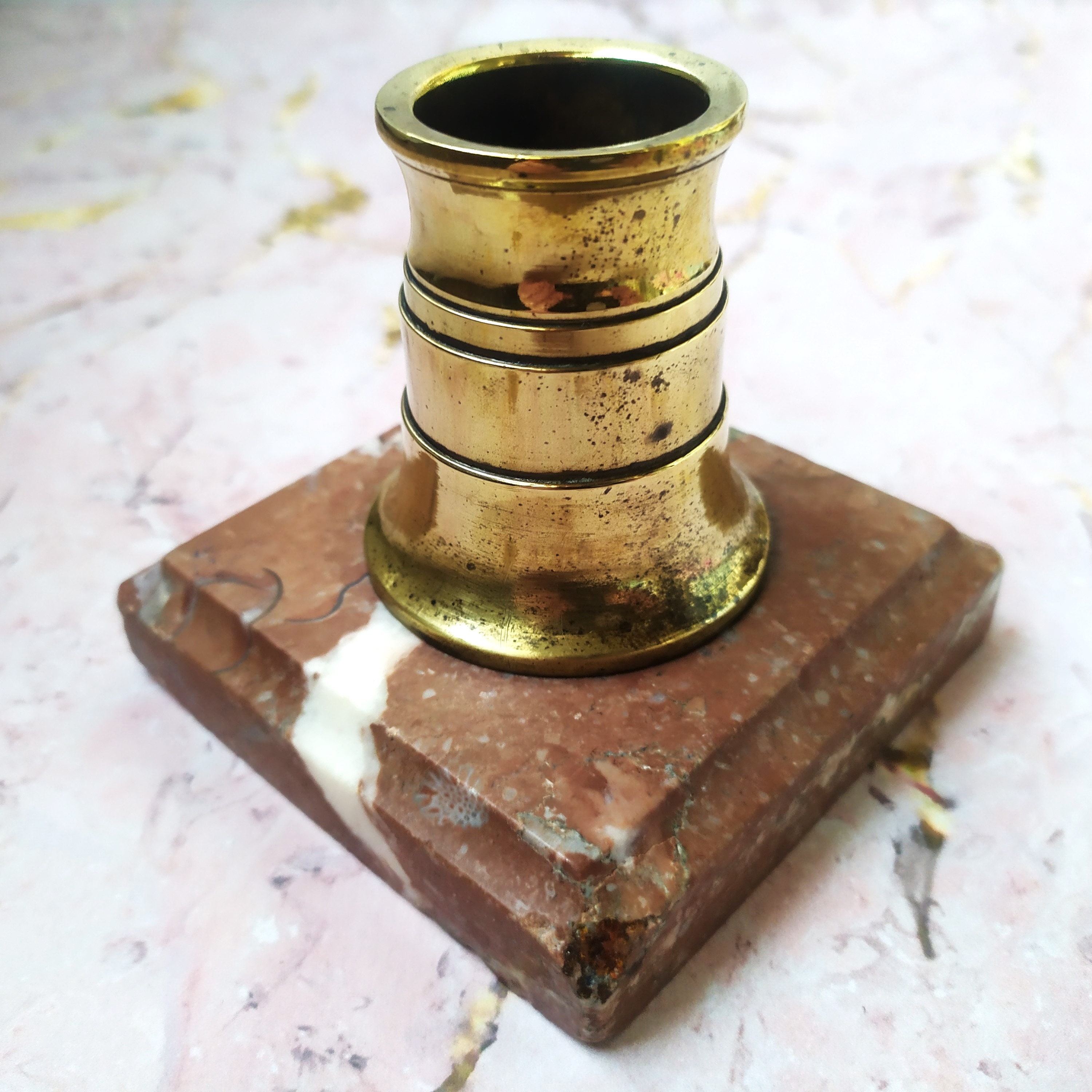 Vintage Bronze Candlestick on Granite Base Handmade Bronze Candlestick ...