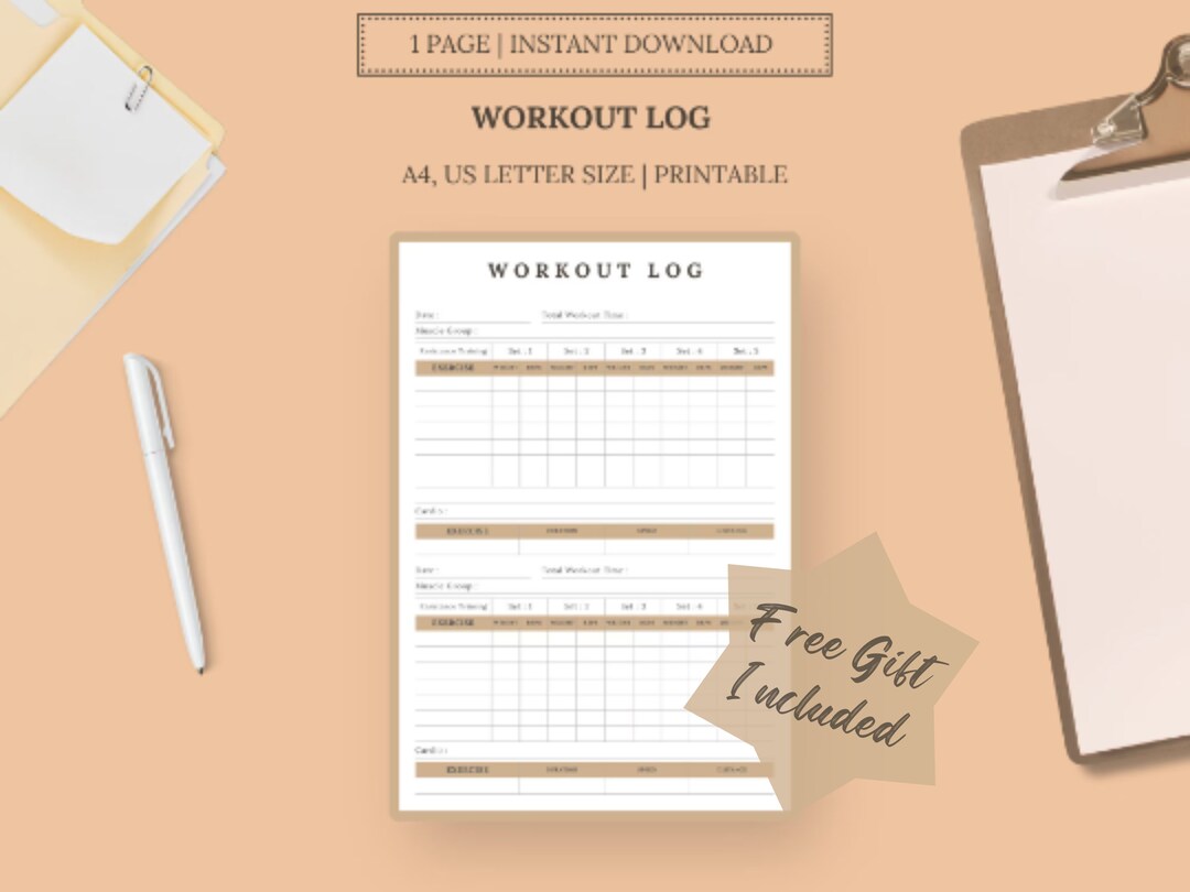 Workout Tracker Printable, Workout Log Book, Daily Exercise Planner ...