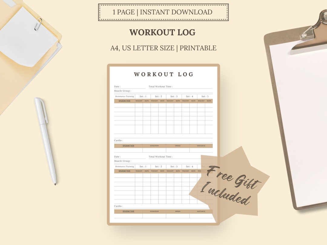 Workout Tracker Printable, Workout Log Book, Daily Exercise Planner ...