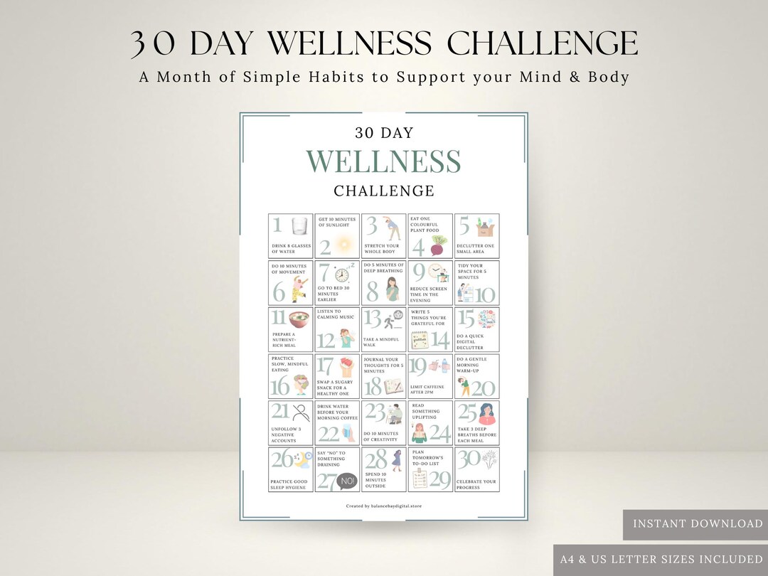 30-day Wellness Challenge Printable | Daily Wellness Habits PDF - Etsy ...