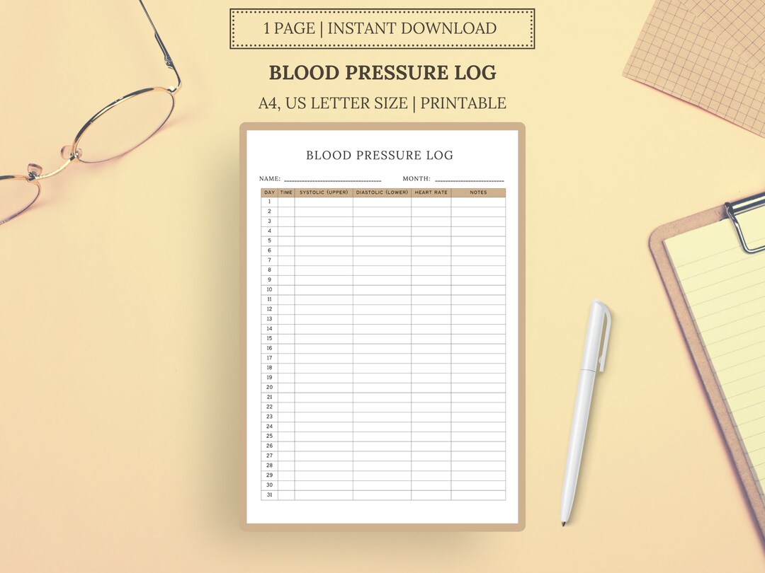Daily Blood Pressure Log Blood Pressure Journal Printable - Etsy