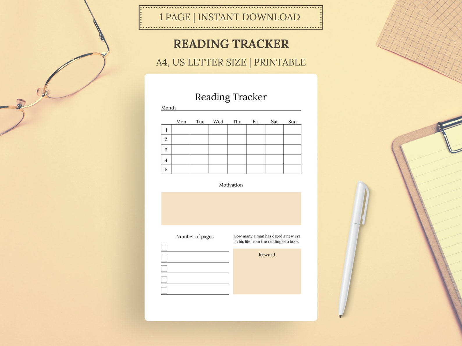 Habit Tracker Printable Reading Goals Tracker Monthly Habit - Etsy