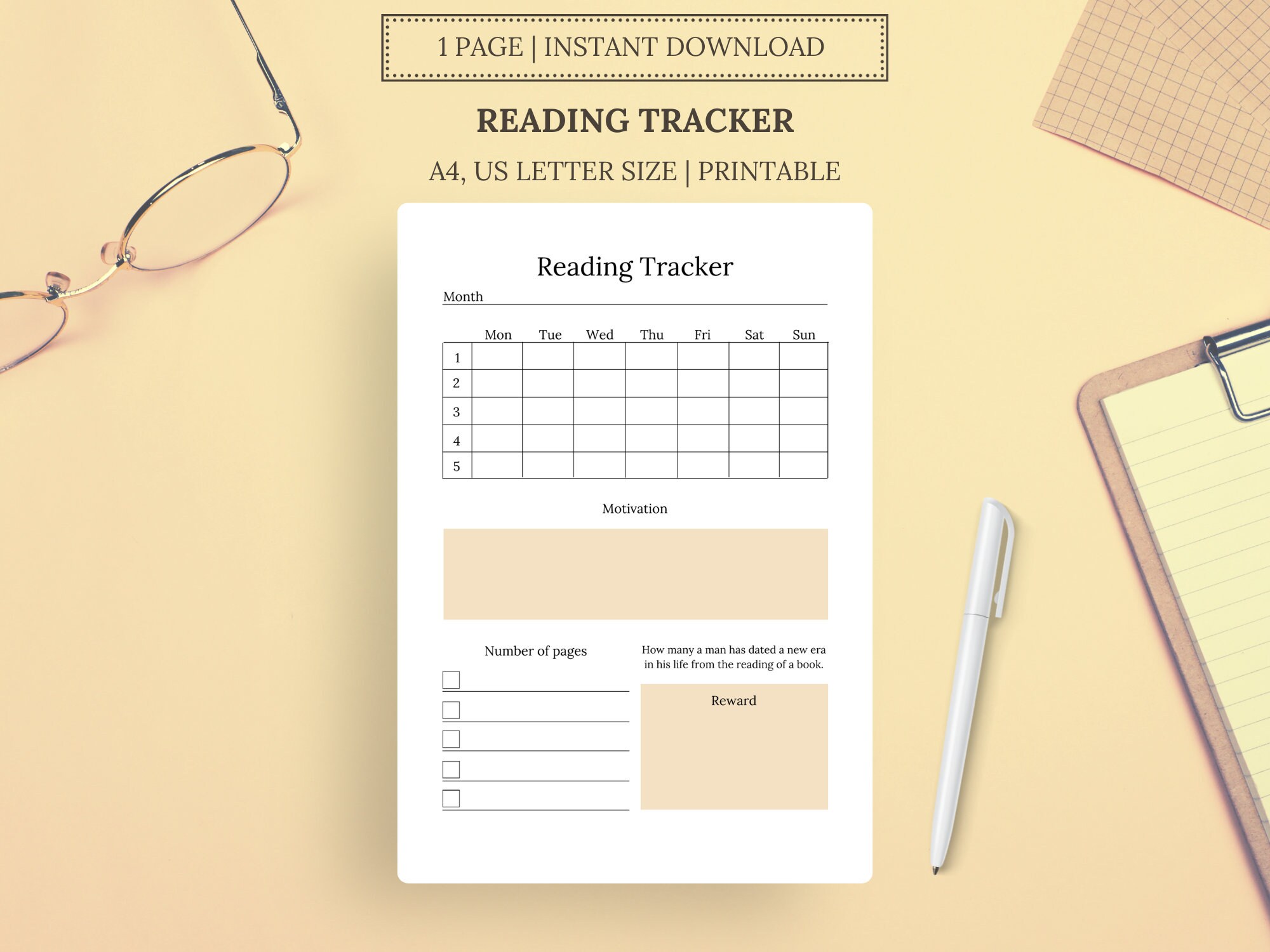 Habit Tracker Printable Reading Goals Tracker Monthly Habit - Etsy