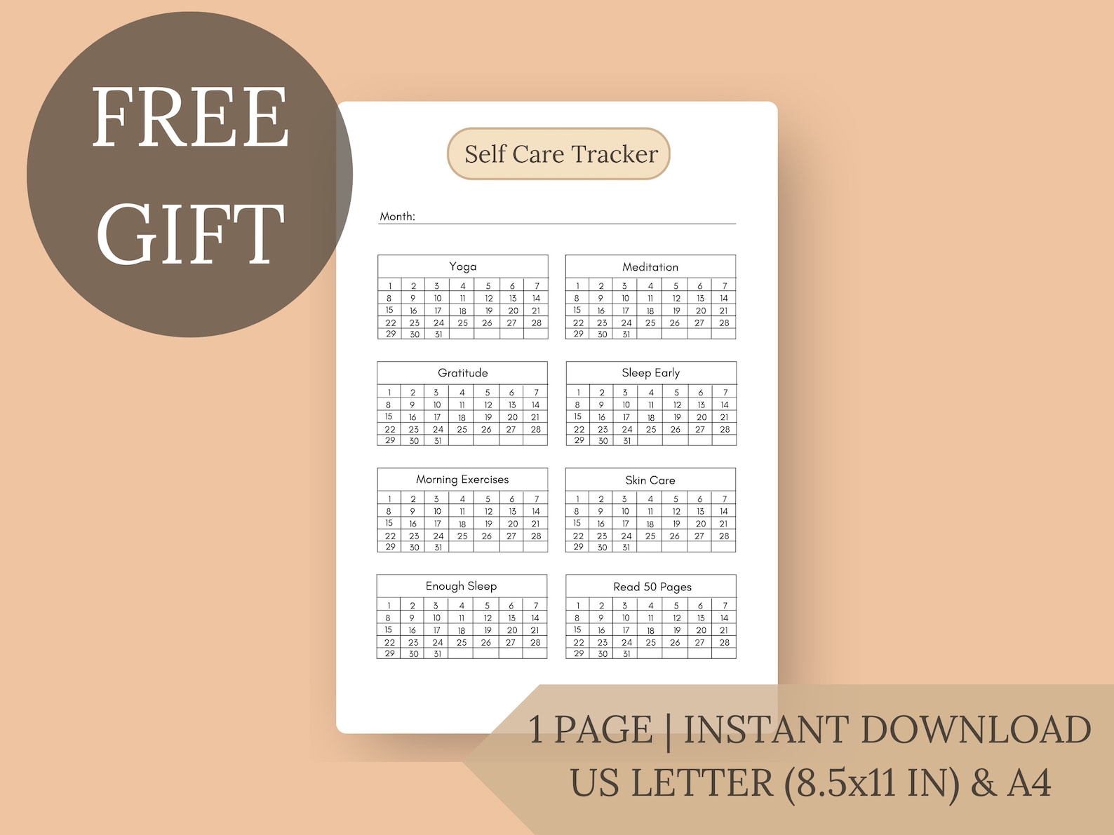 Monthly Habit Tracker Printable: Self Care Routine (PDF) - Etsy