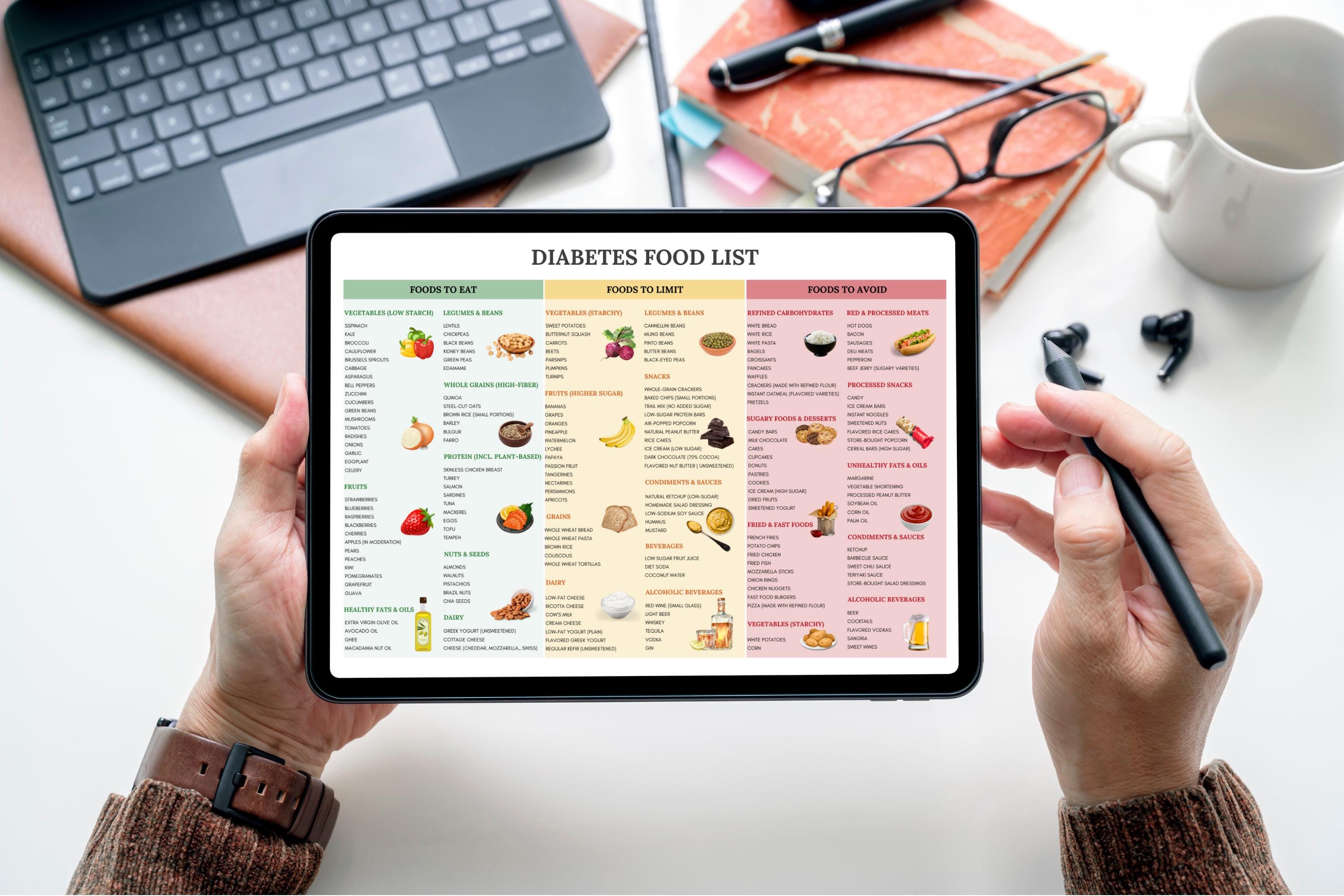 Diabetes Food List Chart: Diabetic Meal Plan, Grocery Guide (digital ...