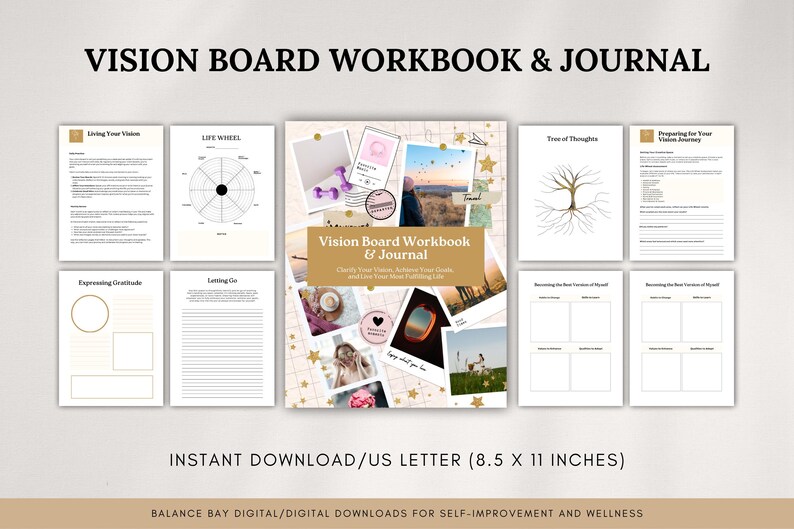Printable Vision Board Workbook and Journal; Journaling Guide for Personal Growth, Goal ...
