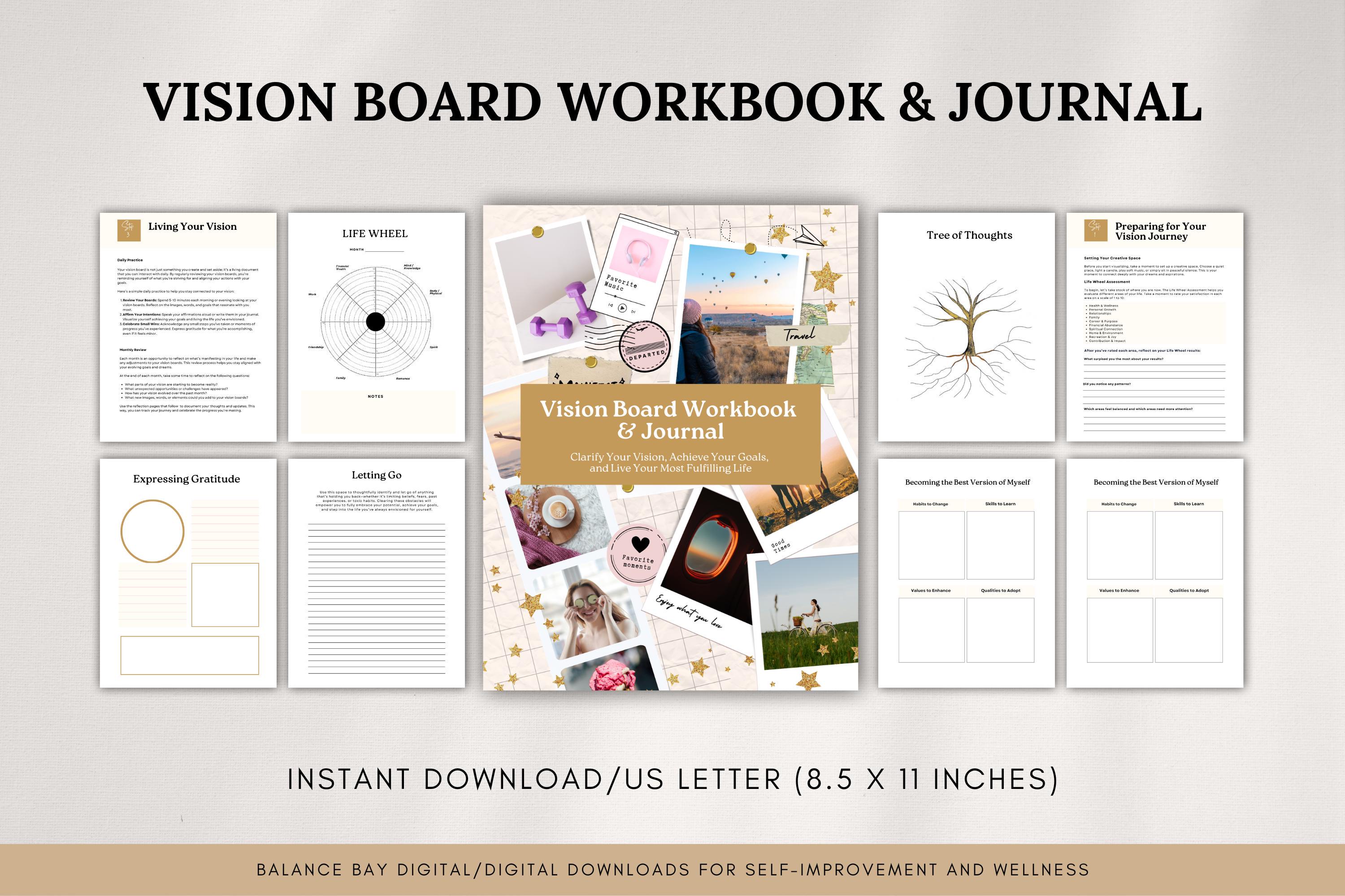 Printable Vision Board Workbook and Journal; Journaling Guide for Personal Growth, Goal ...