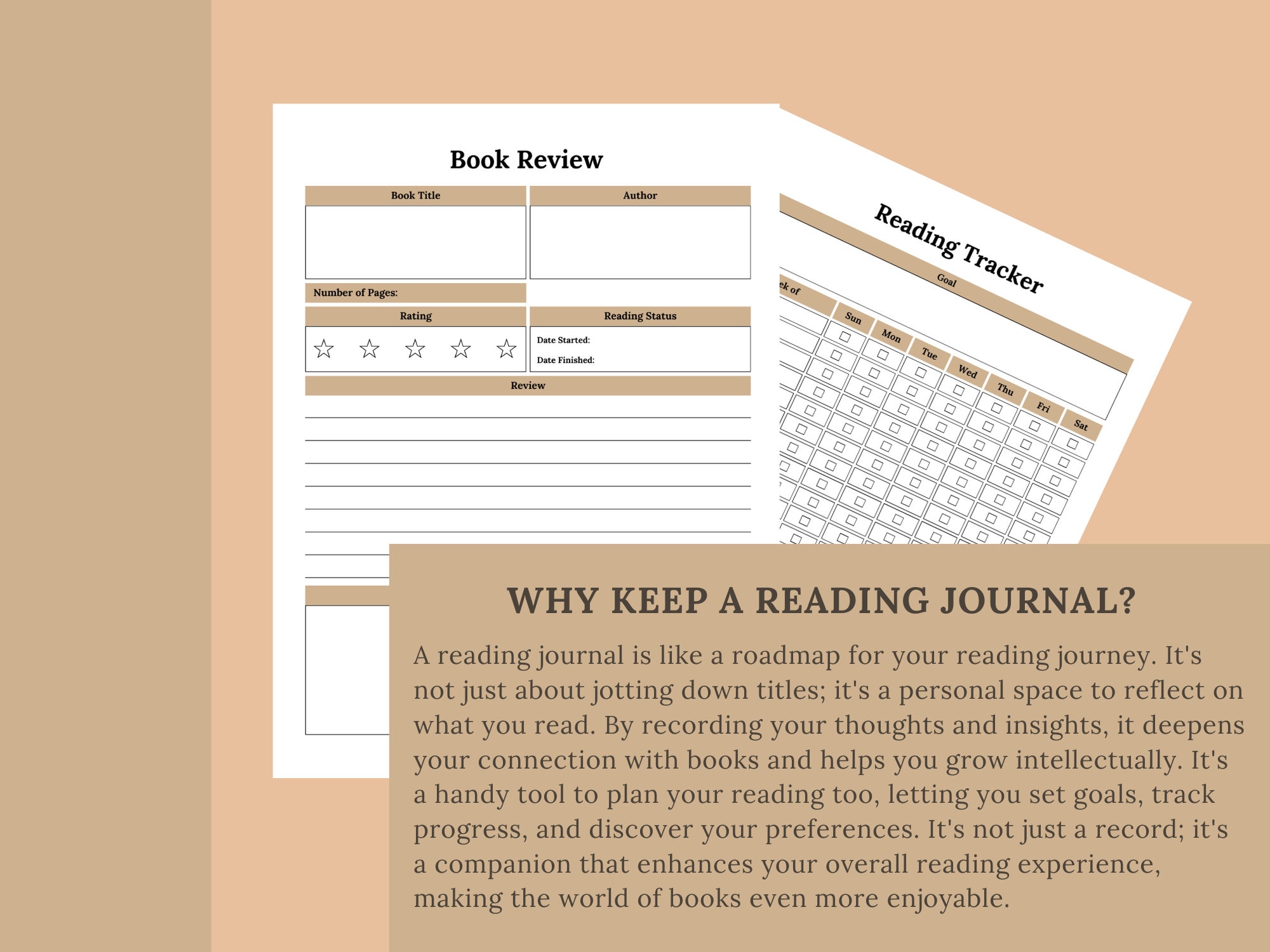 Reading Journal Printable, Book Review Journal, Reading Goals Planner ...
