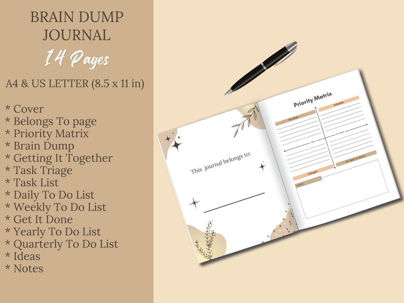 Brain Dump Journal: Productivity Planner, ADHD To-do List (printable ...