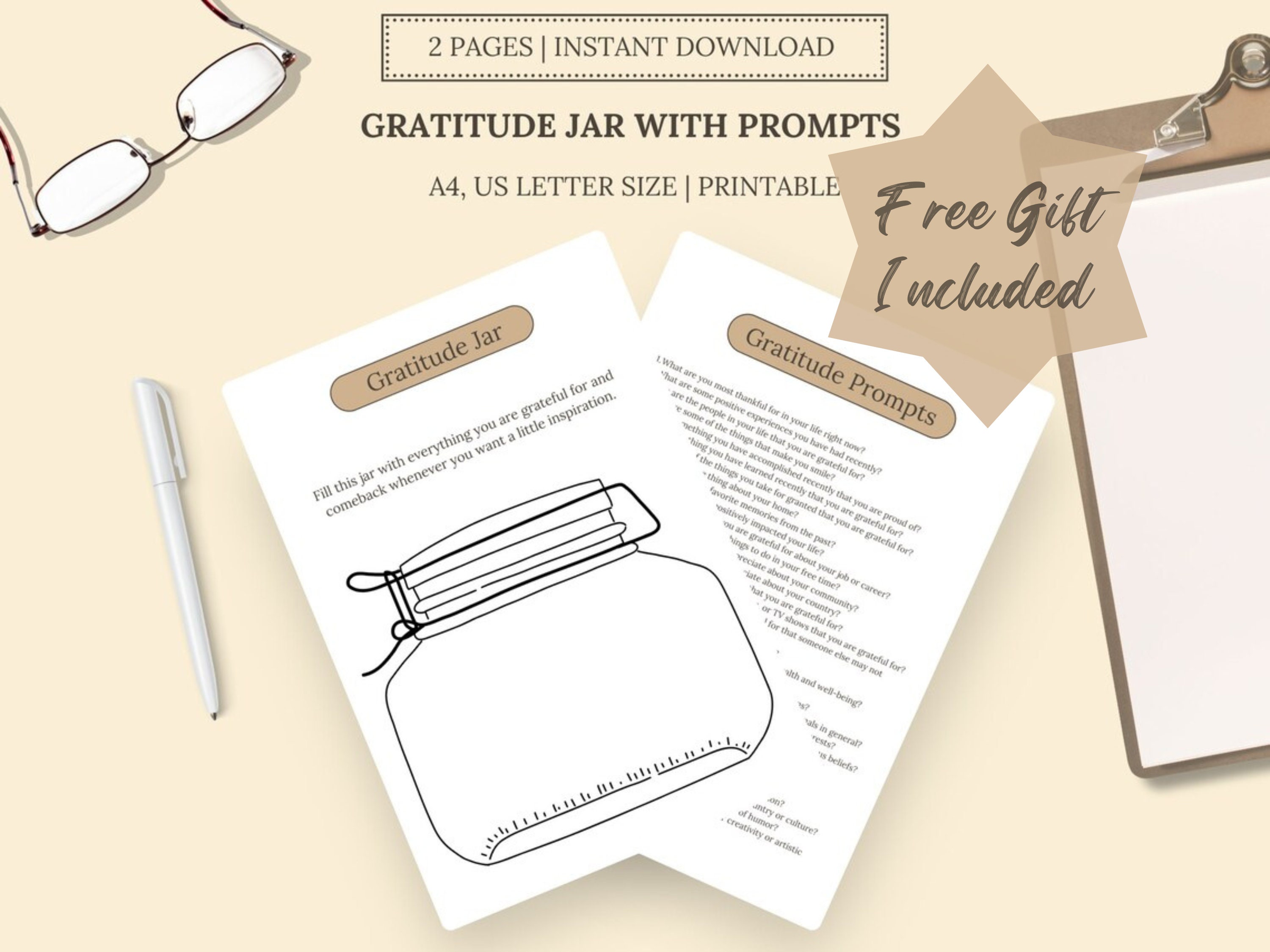 Gratitude Jar With Prompts, Printable Gratitude Workbook, Therapist ...