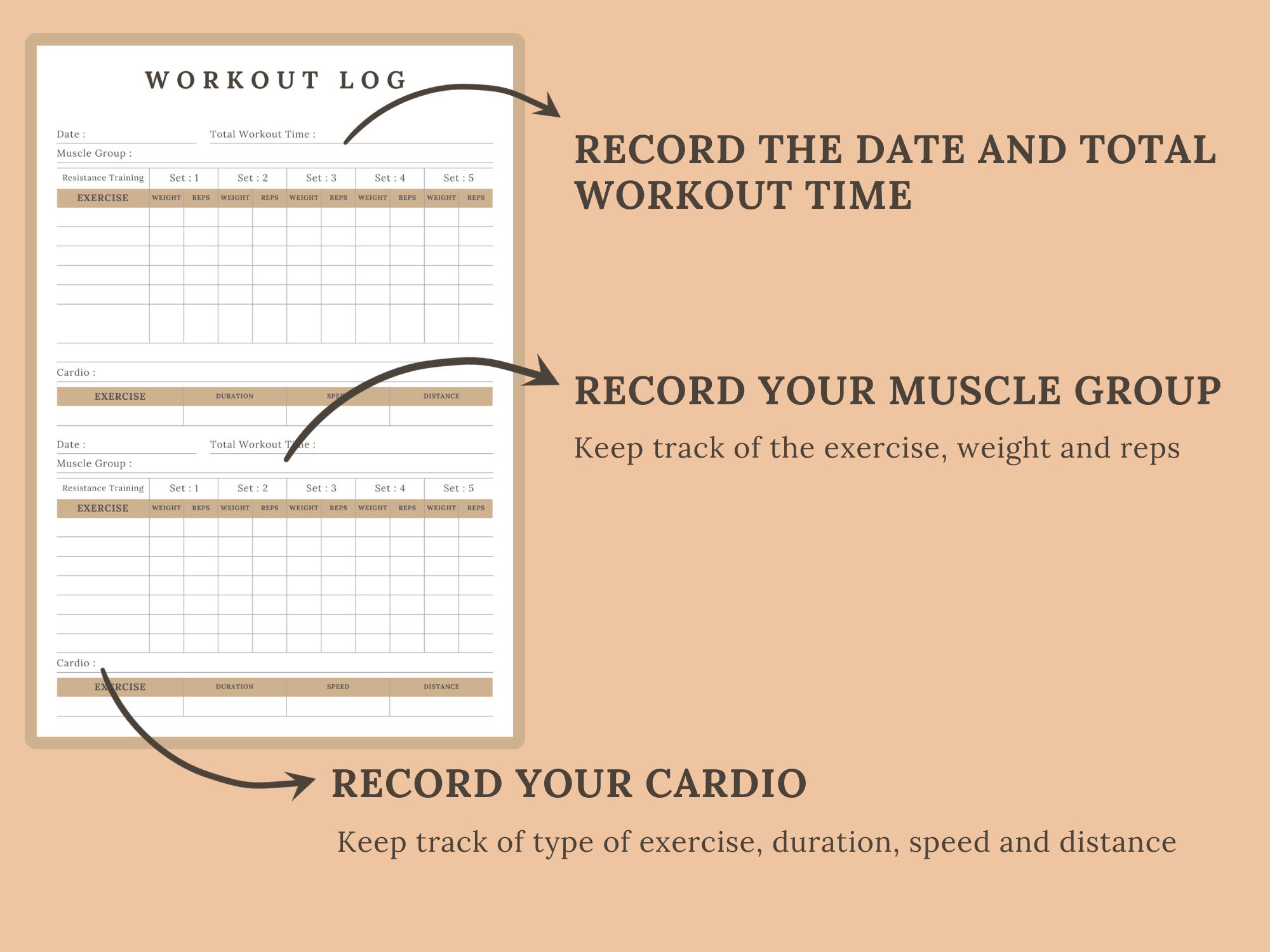 Workout Tracker Printable, Workout Log Book, Daily Exercise Planner ...