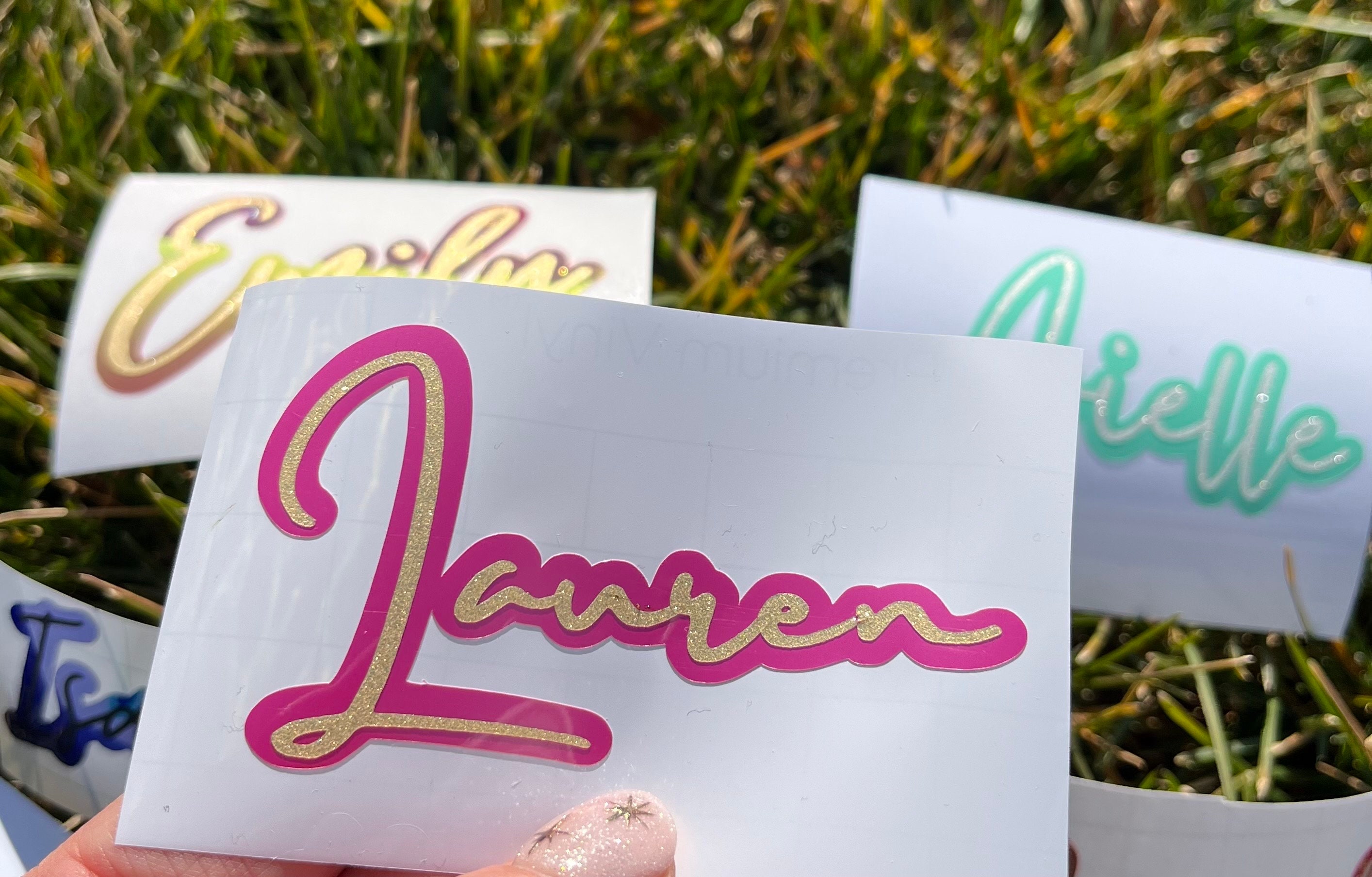 Custom Vinyl Name Decal, Holographic Name Sticker, Personalized Glitter ...