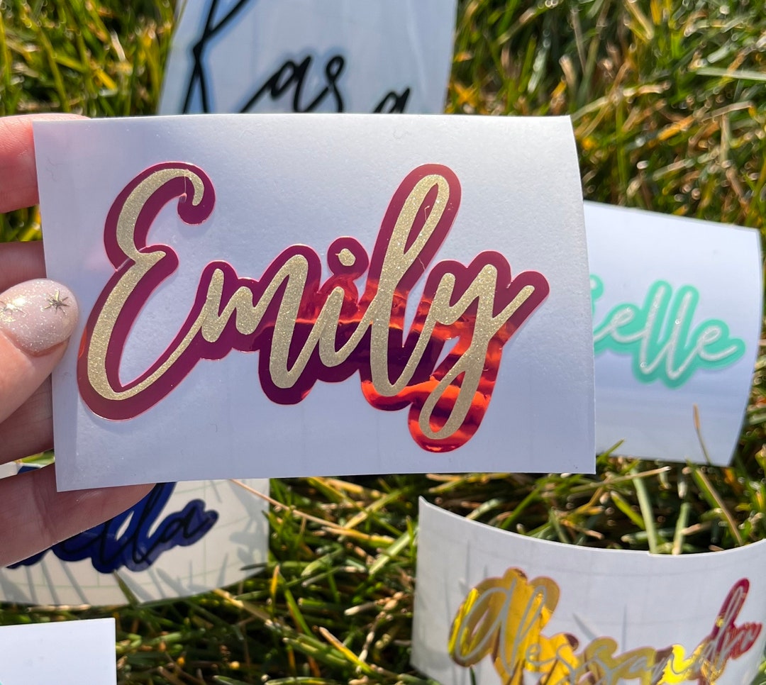 Custom Vinyl Name Decal, Holographic Name Sticker, Personalized Glitter ...