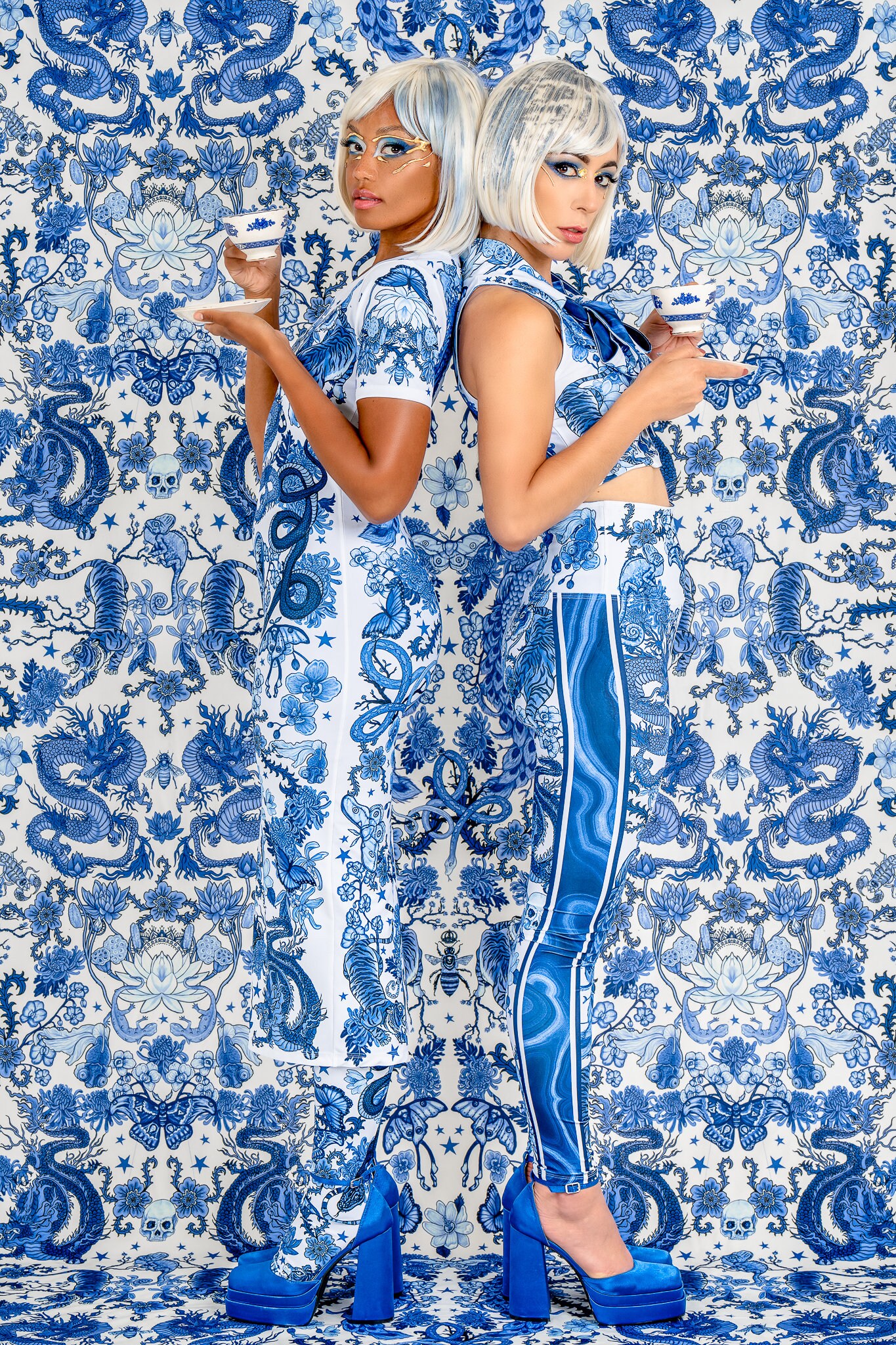 FINE CHINA - White and Blue Porcelain Print Midi Dress - Etsy
