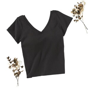 Built in Bra Top Tshirt V Neck Shelf Bra T Shirt Cotton - Etsy