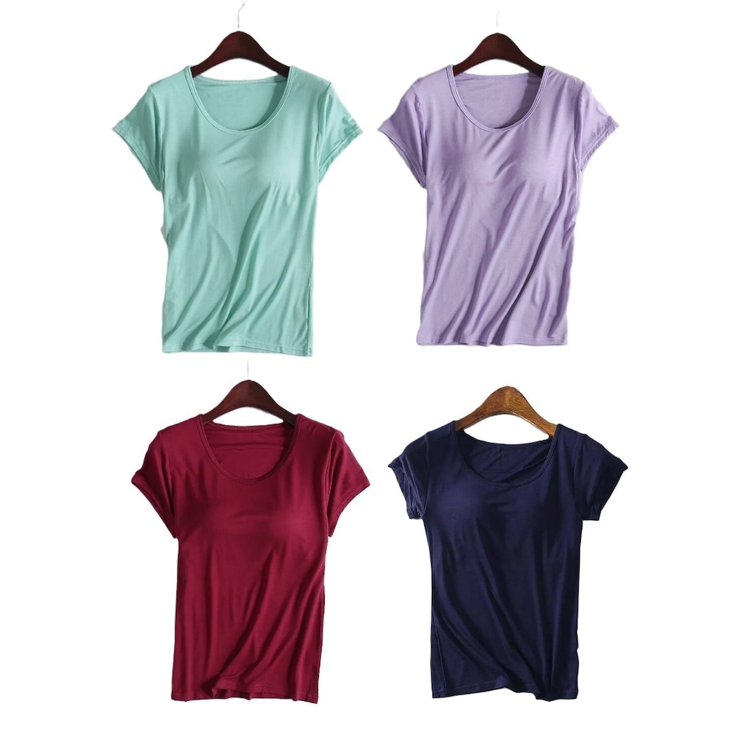 T-shirt With Built in Bra Top Padding Inbuilt Bra Plus Size Available ...