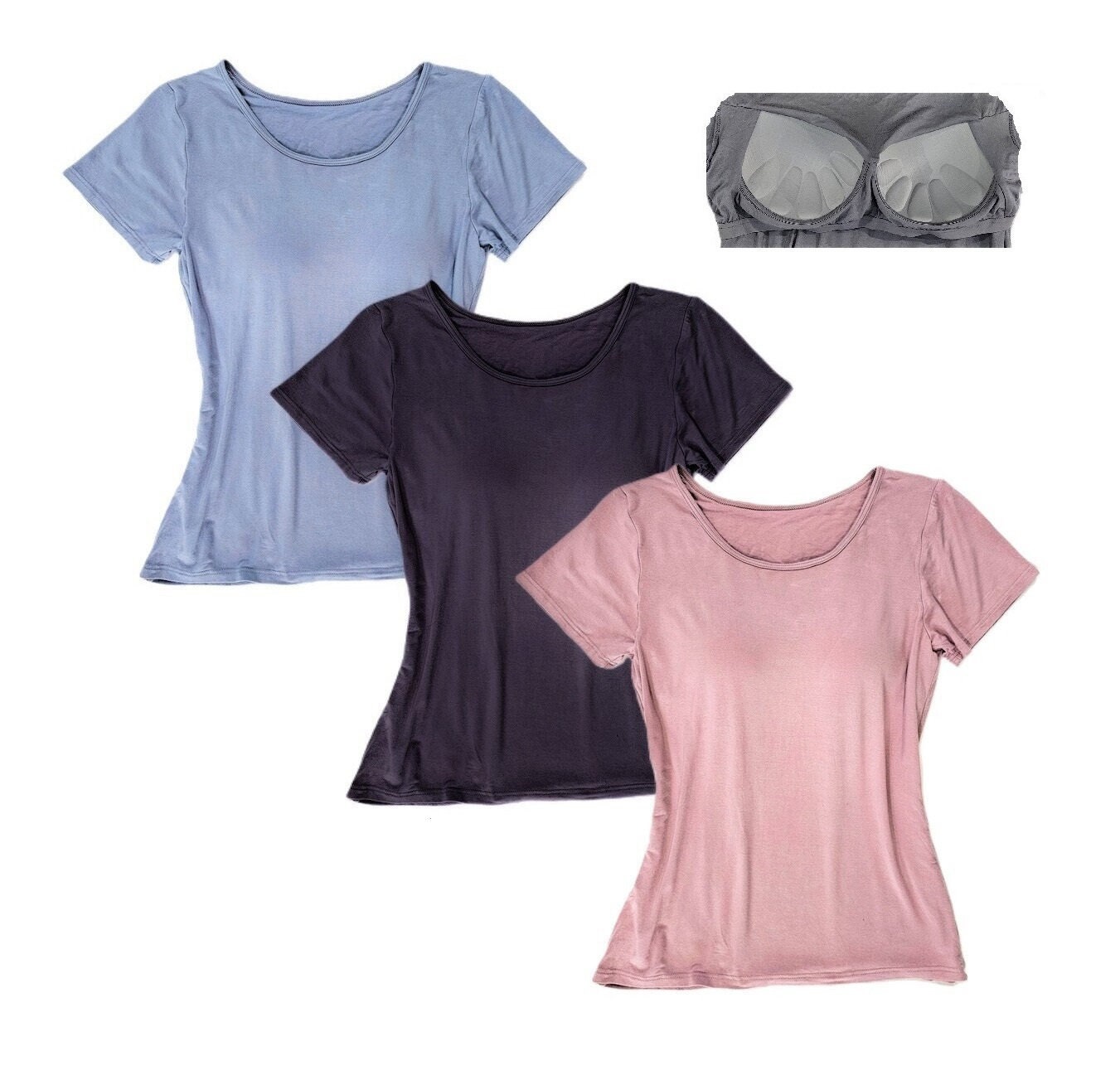 T-shirt With Built in Bra Top Padding Plus Size Available - Etsy