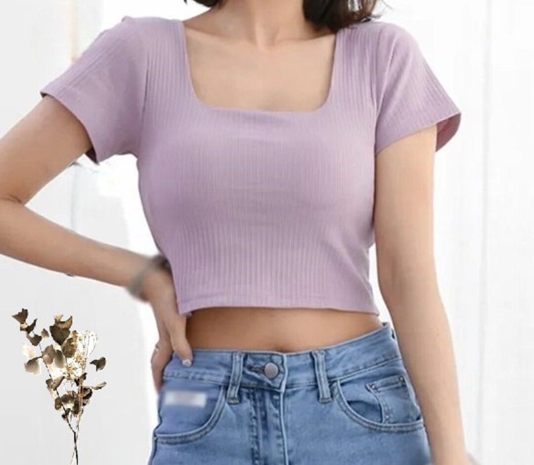 T Shirt Crop Bra Top With Built in Bra Cotton Bra Inbuilt Tshirt - Etsy