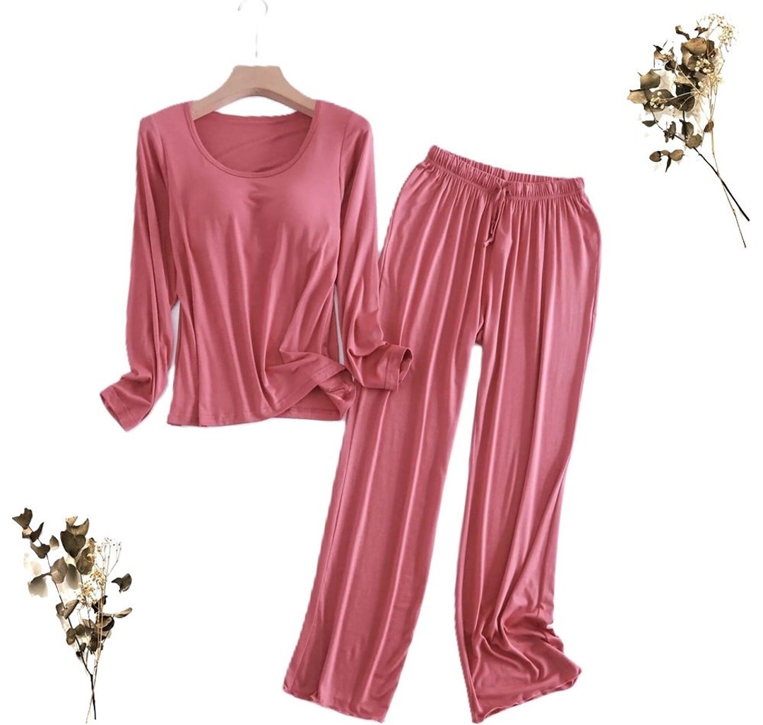 Two Piece Long Sleeve Built in Bra Loungewear Pyjamas - Etsy